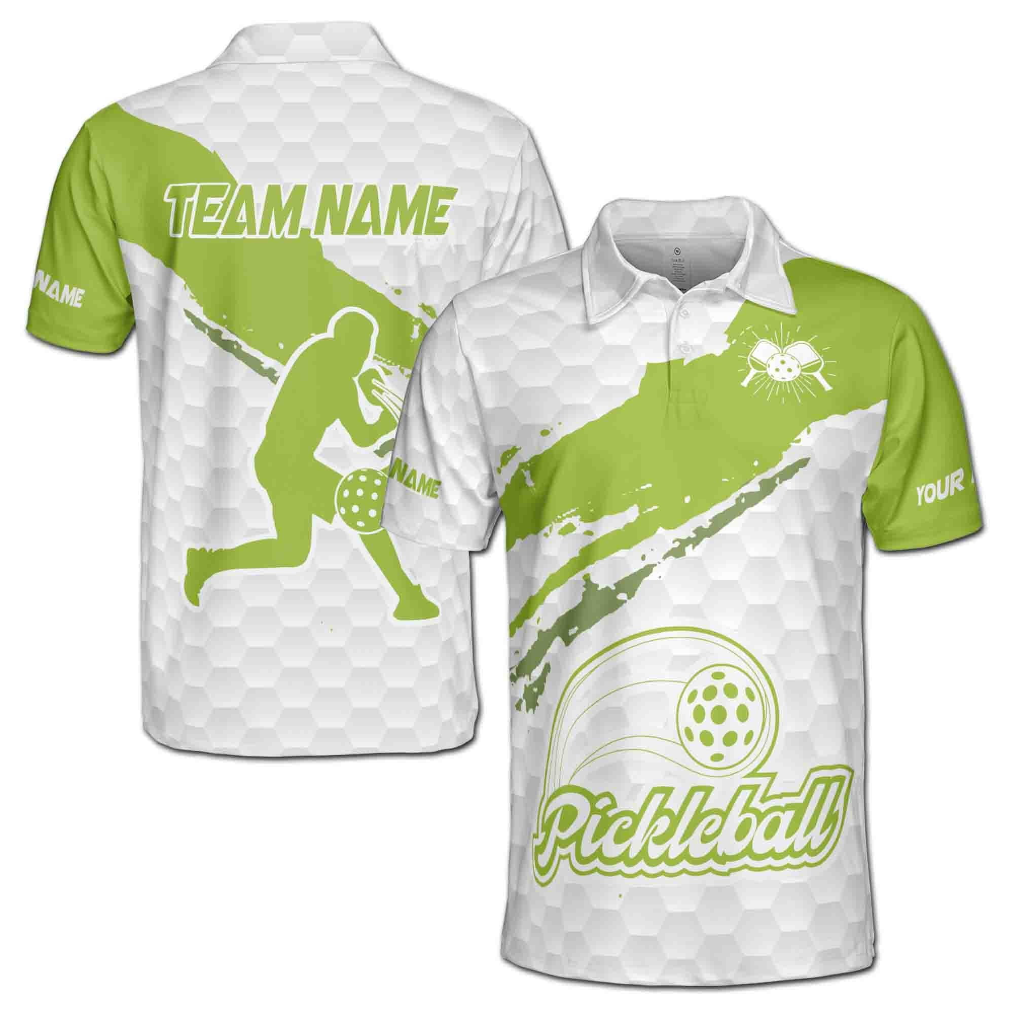 Custom Name Team Pickleball White Green Color Streak Men's Polo Shirt S ...