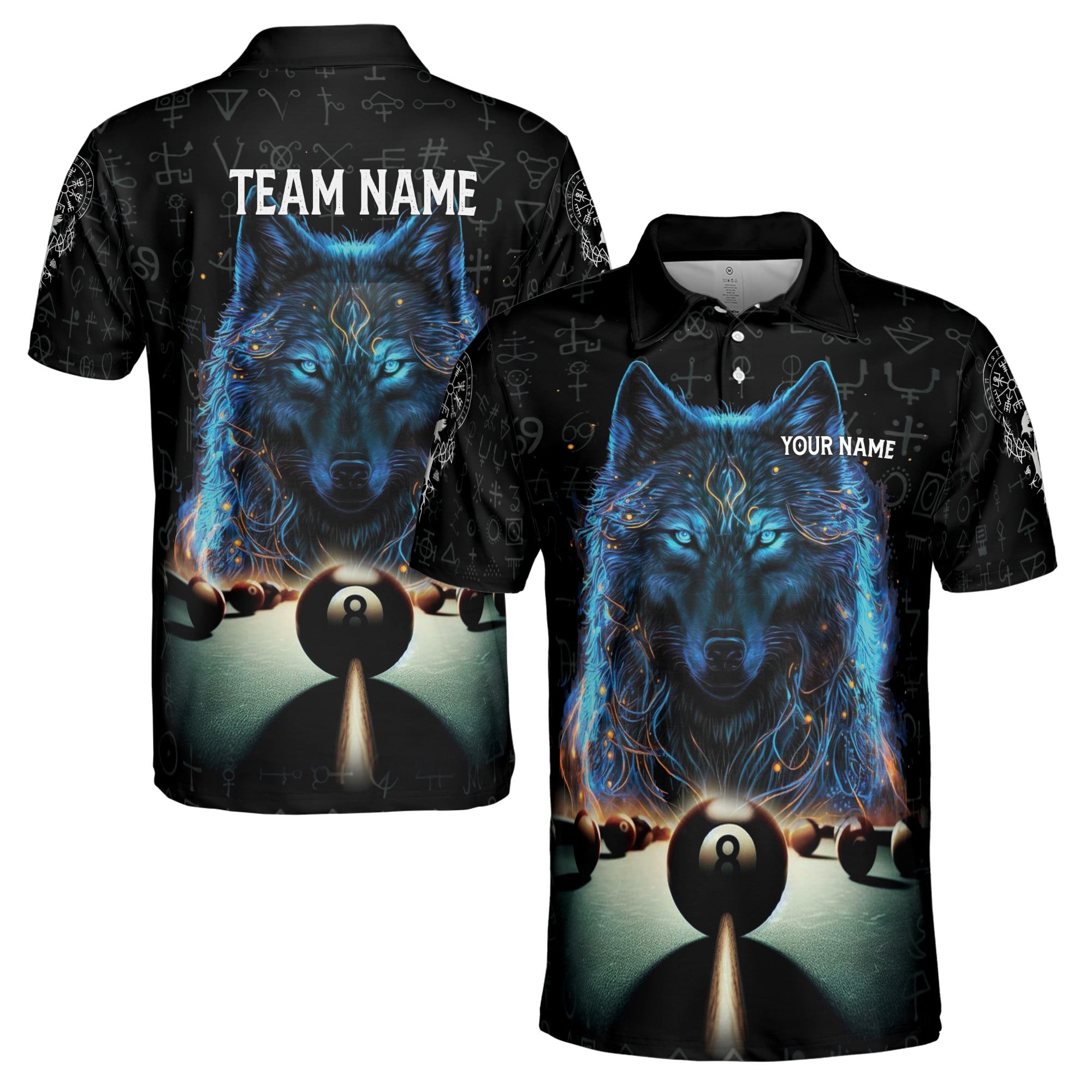 Custom Name Team Wolf Billiards 8 Balls Viking Pattern Men's Polo Shirt ...