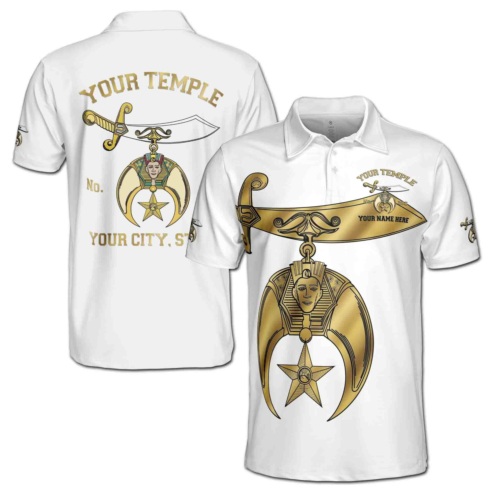 Custom Name Temple Name Noble Ancient Shriners Emblem Men's Polo Shirt ...