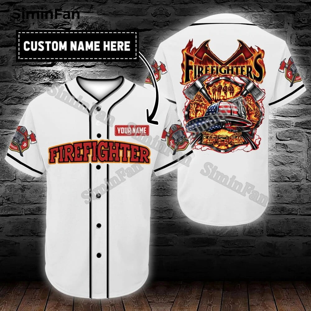 Custom Name US Firefighters Fire Rescue Mens Baseball Tee Jersey Shirt ...