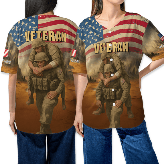 Custom Name US Veteran Baseball Jersey Shirt – Patriotic American Flag ...