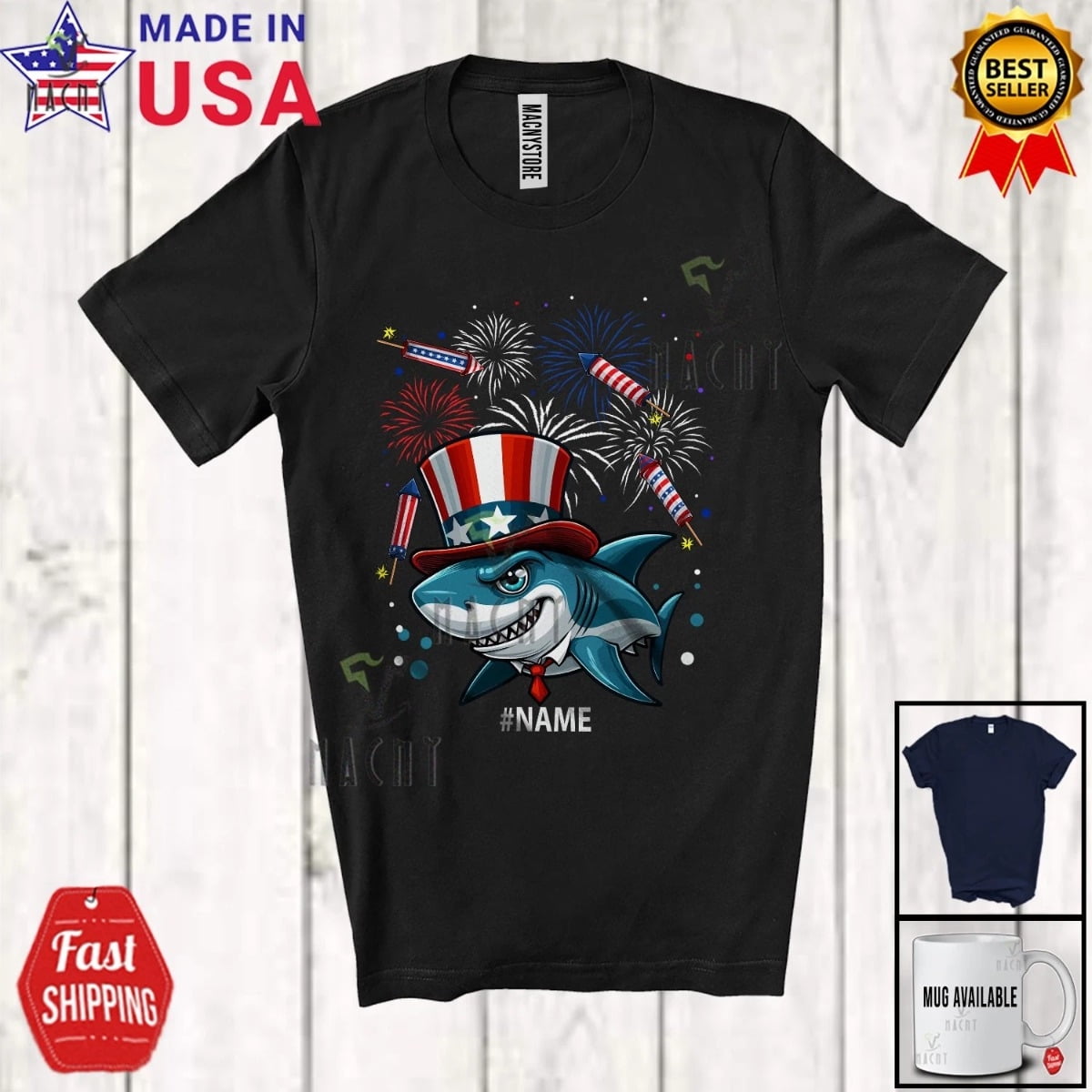 Custom Name Uncle Sam Shark; 4th Of July US Flag Shark Firework ...