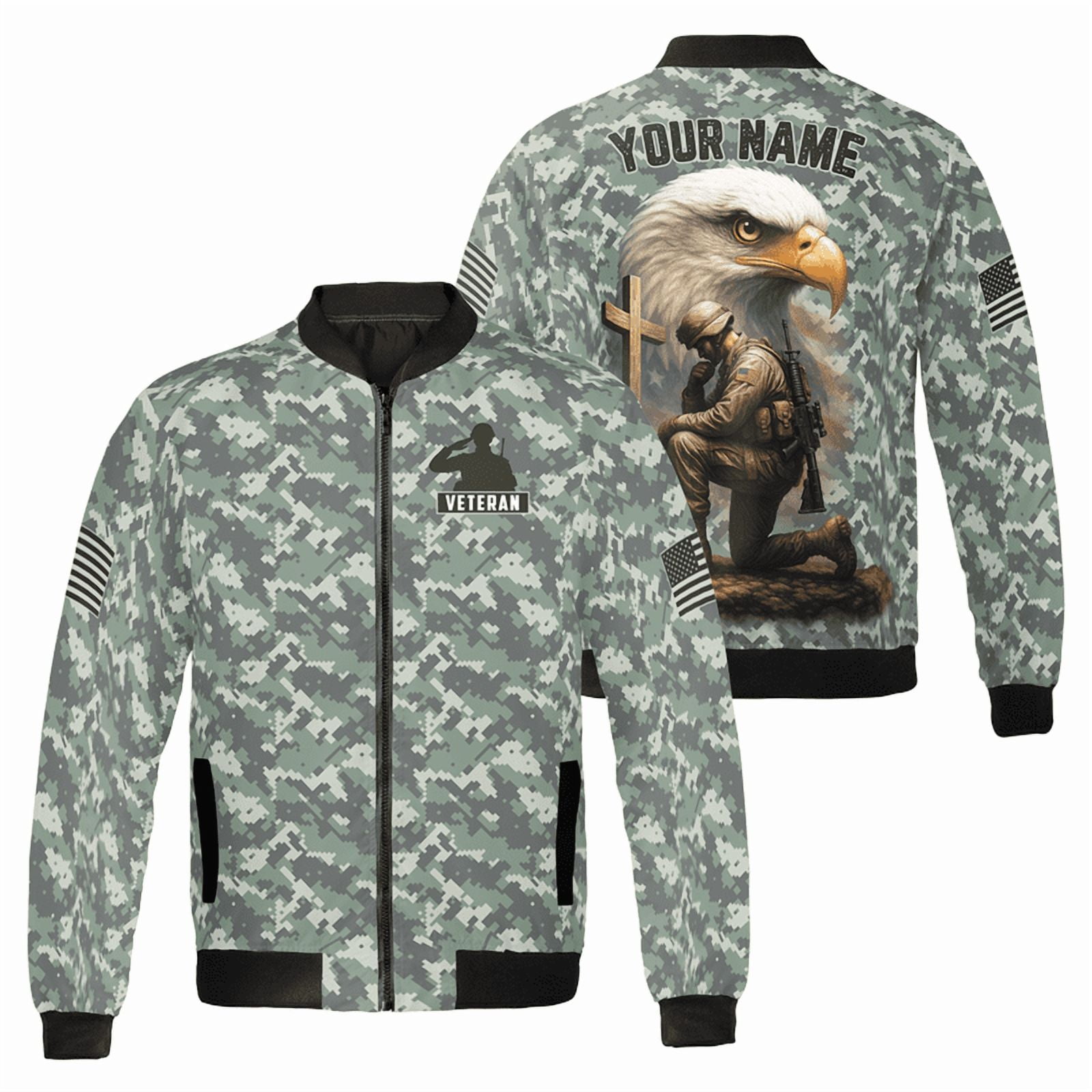 Custom Name Veteran Military Camo Bomber Jacket with Prayer Soldier and ...