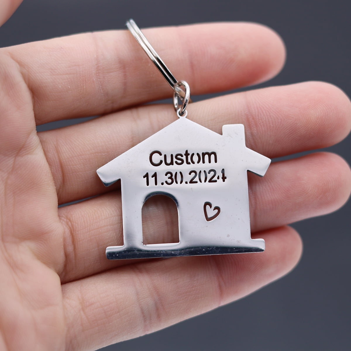 Custom Name and Date Keychains Stainless Steel Heart House Shaped ...