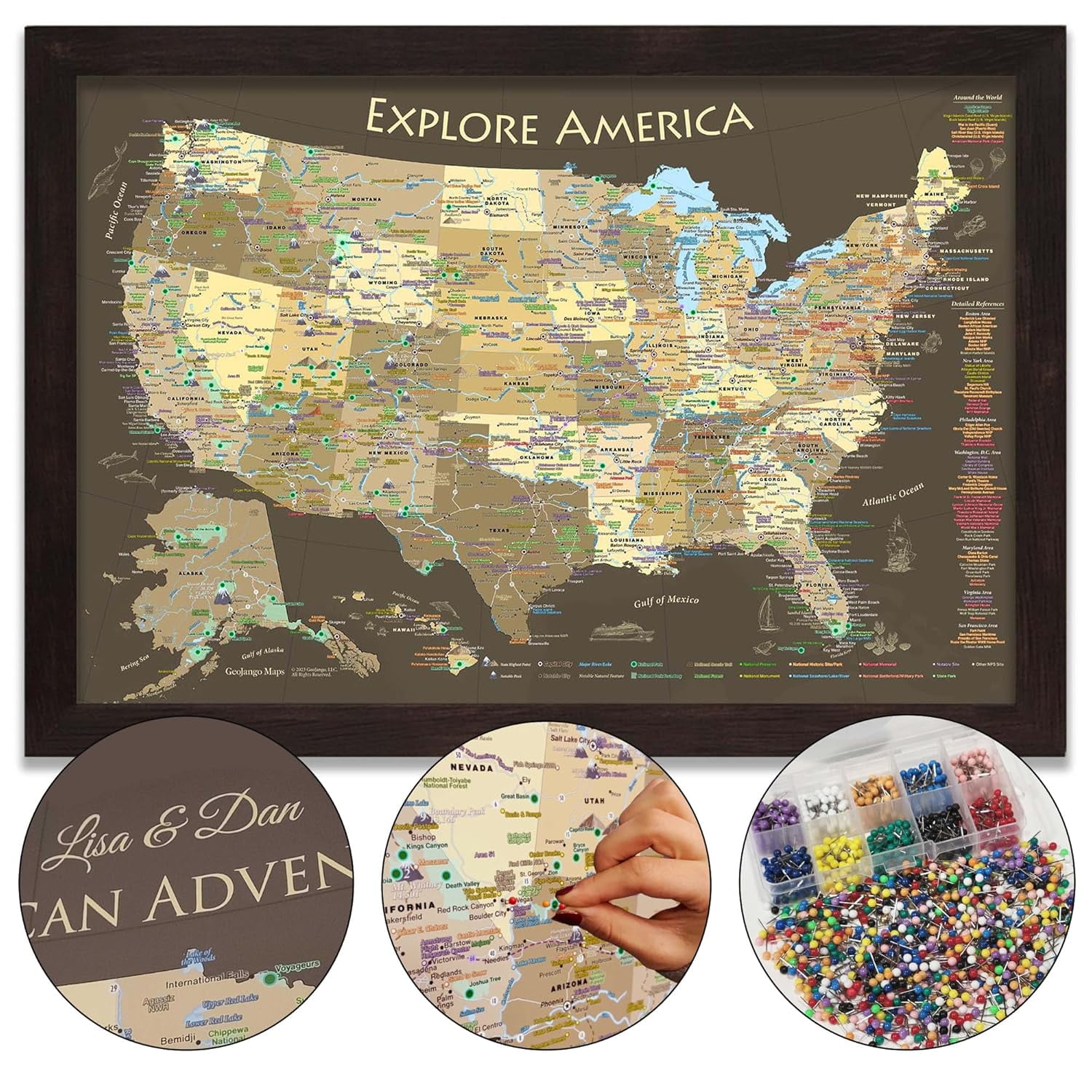 Custom National Park Map with Pins - NPS Travel Tracker - Brown Edition ...