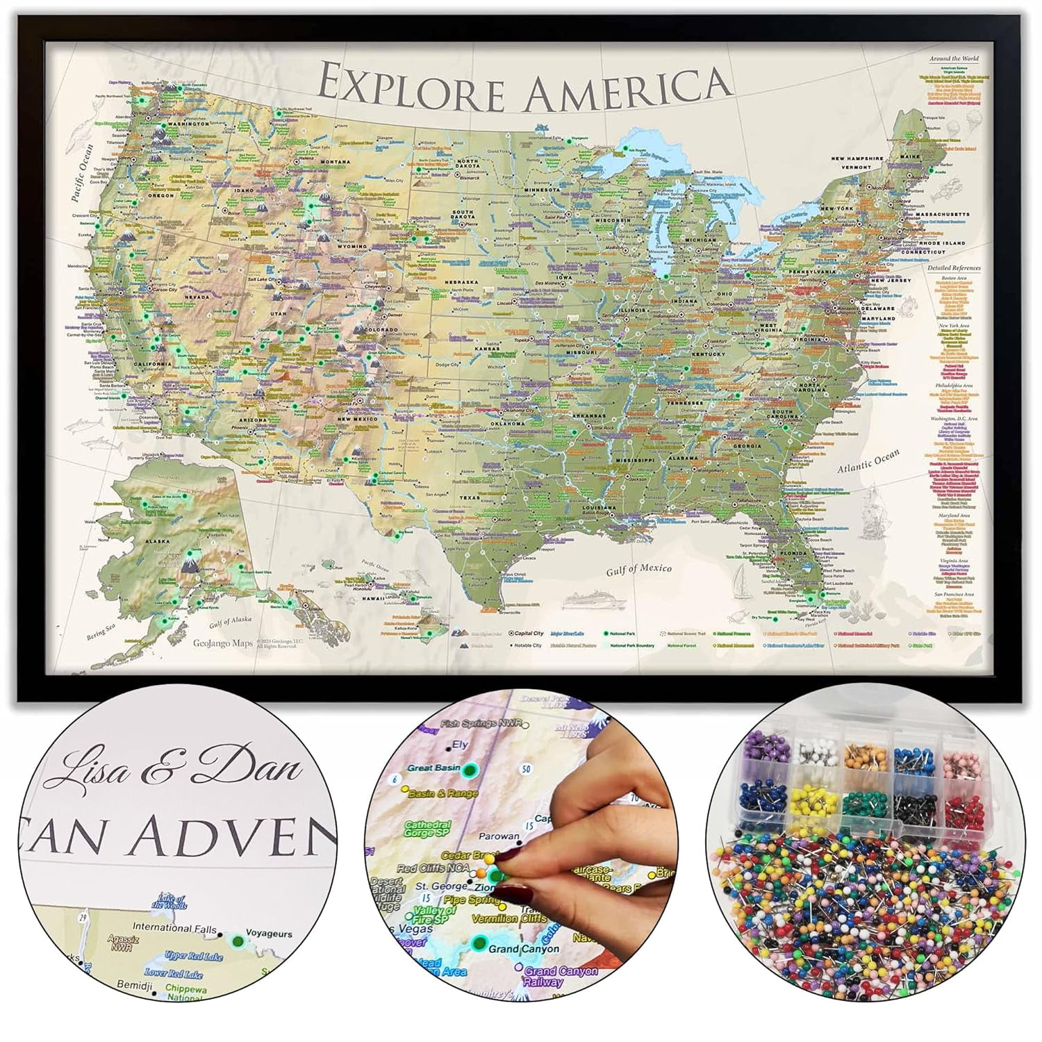 Custom National Parks Map with Pins - 63 National Parks - 700+ Park ...