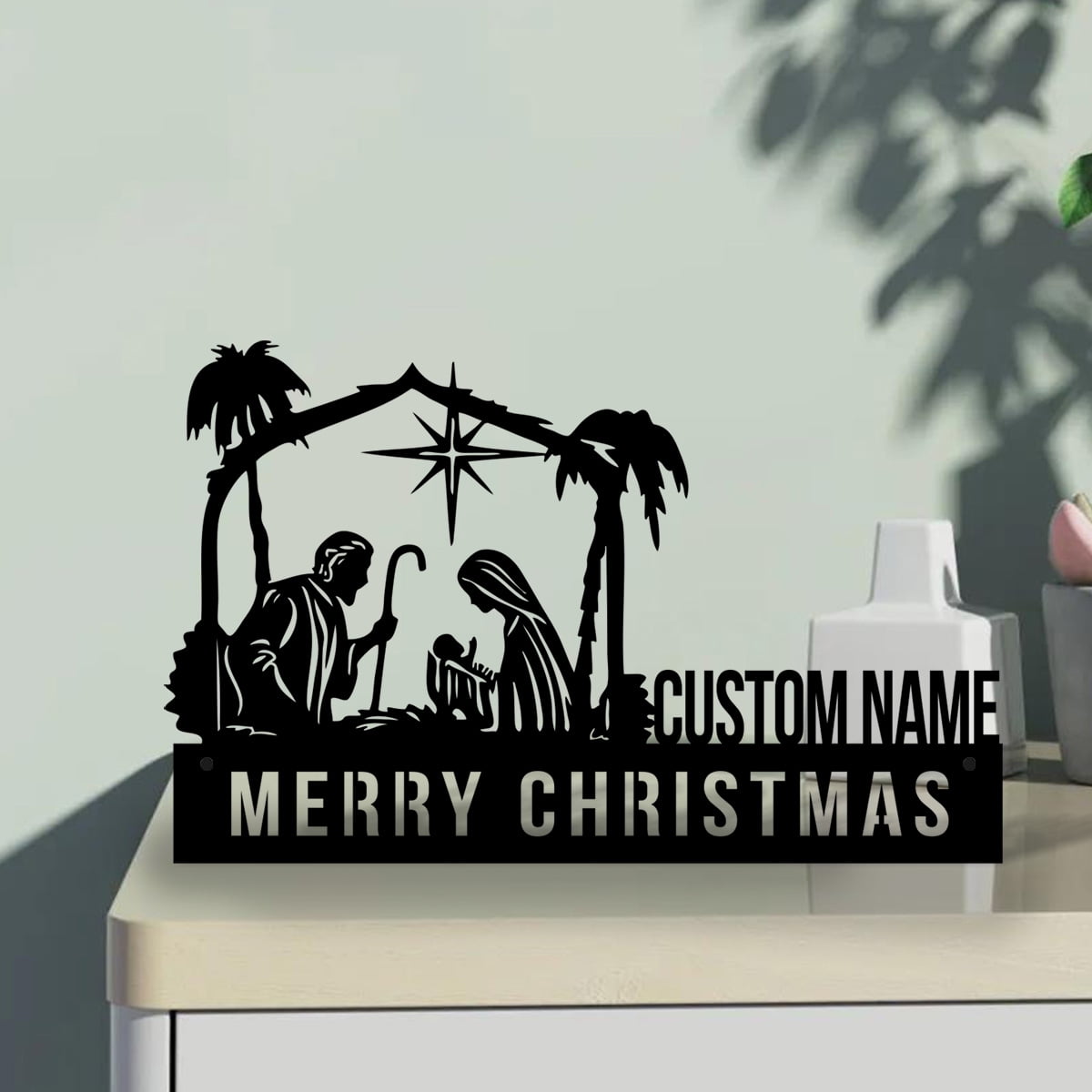 Custom Nativity Scene Christmas Desk Name Plate Wedge Personalized ...