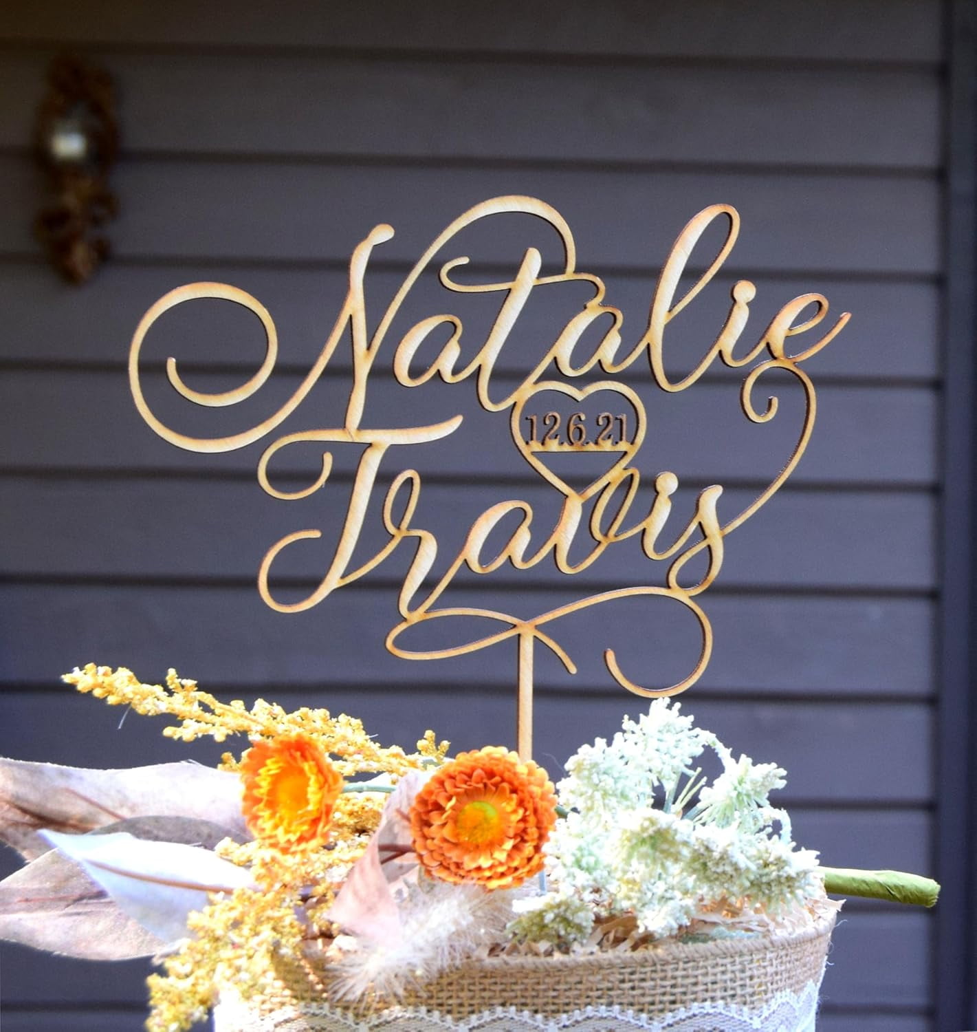 Custom Natural Rustic Country Names and Date Cake Topper,Personalized ...