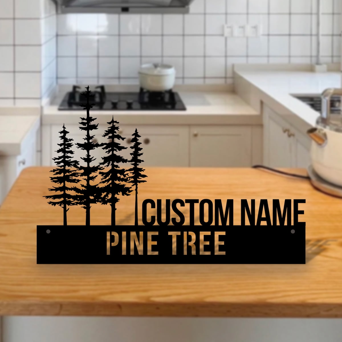 Custom Nature Wispy Pine Tree Desk Name Plate Wedge Personalized Cedar ...