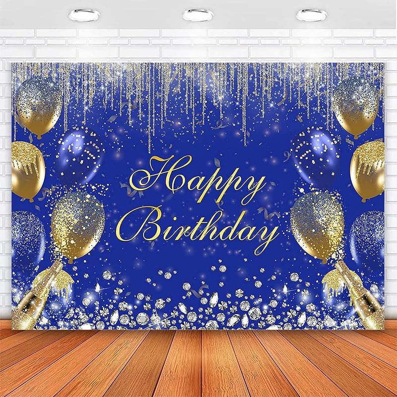 Custom Navy Blue Birthday Backdrop Blue and Gold Birthday Backdrop for ...