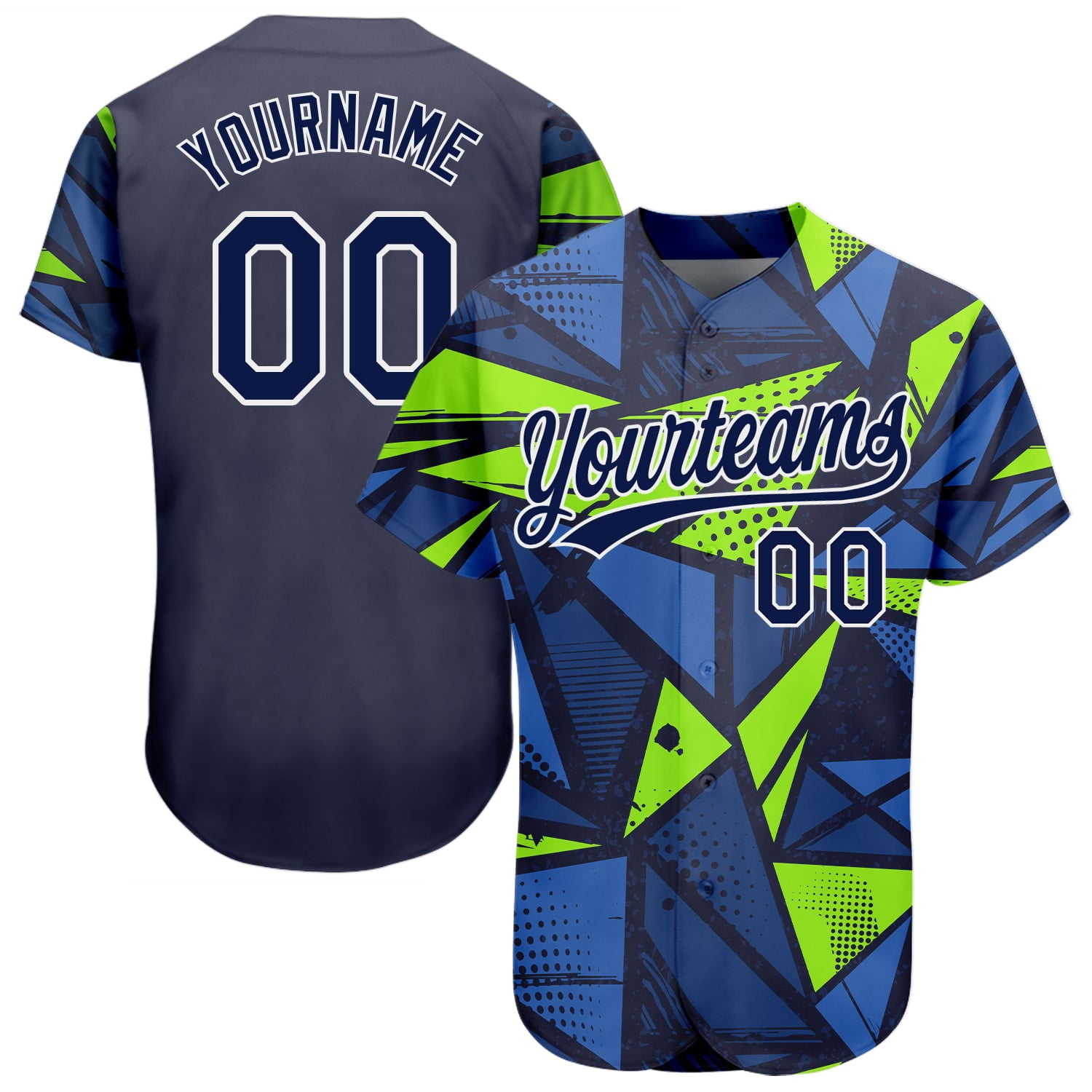 Custom Navy Navy-Neon Green 3D Pattern Design Authentic Baseball Jersey ...