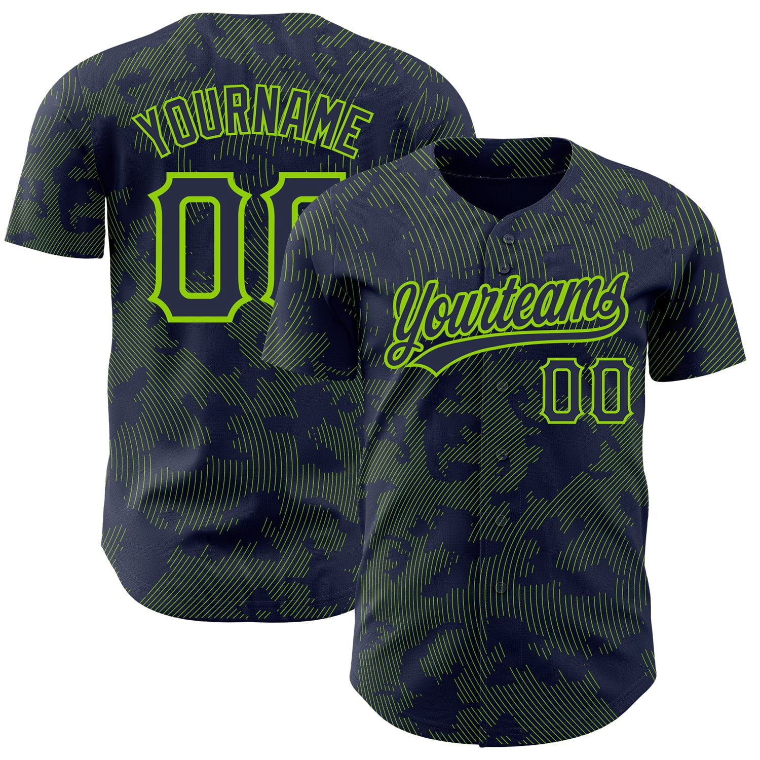 Custom Navy Neon Green 3D Pattern Design Curve Lines Authentic Baseball ...