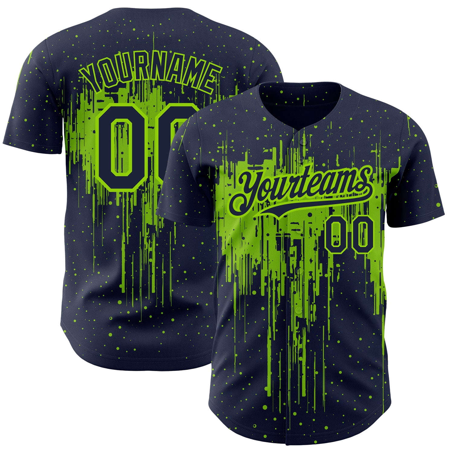 Custom Navy Neon Green 3D Pattern Design Dripping Splatter Art ...