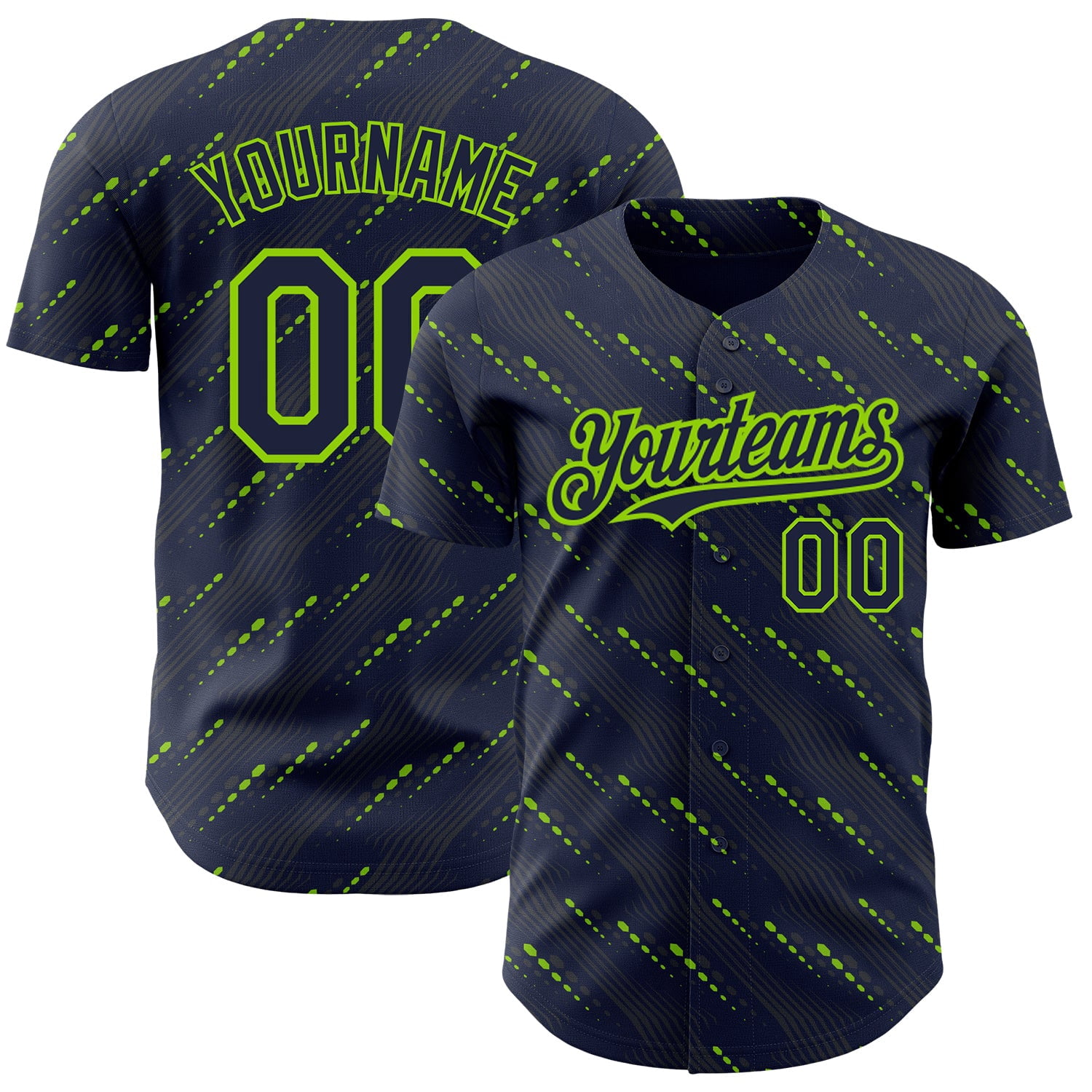Custom Navy Neon Green 3D Pattern Design Slant Lines Authentic Baseball ...