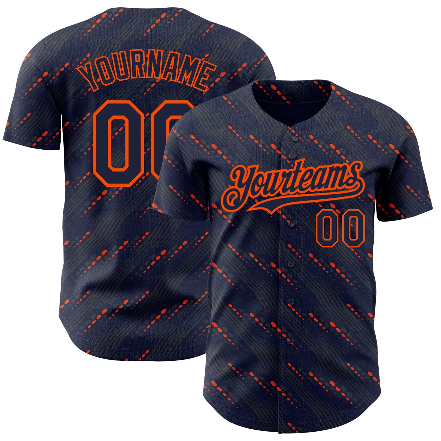 Custom Navy Orange 3D Pattern Design Slant Lines Authentic Baseball ...