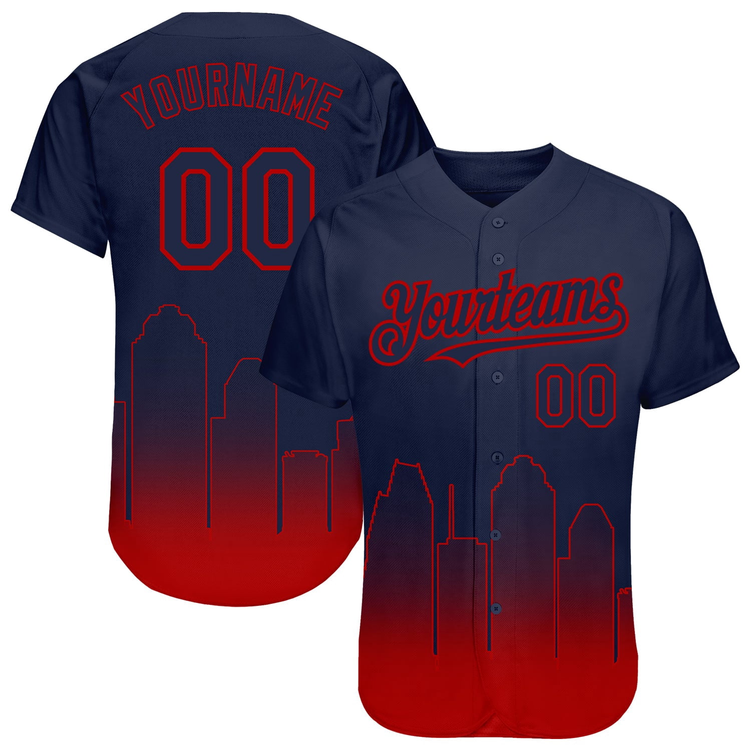 Custom Navy Red 3D Houston City Edition Fade Fashion Authentic Baseball ...