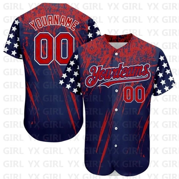 Custom Navy Red-Royal 3D American Flag Authentic Baseball Jersey 3D ...