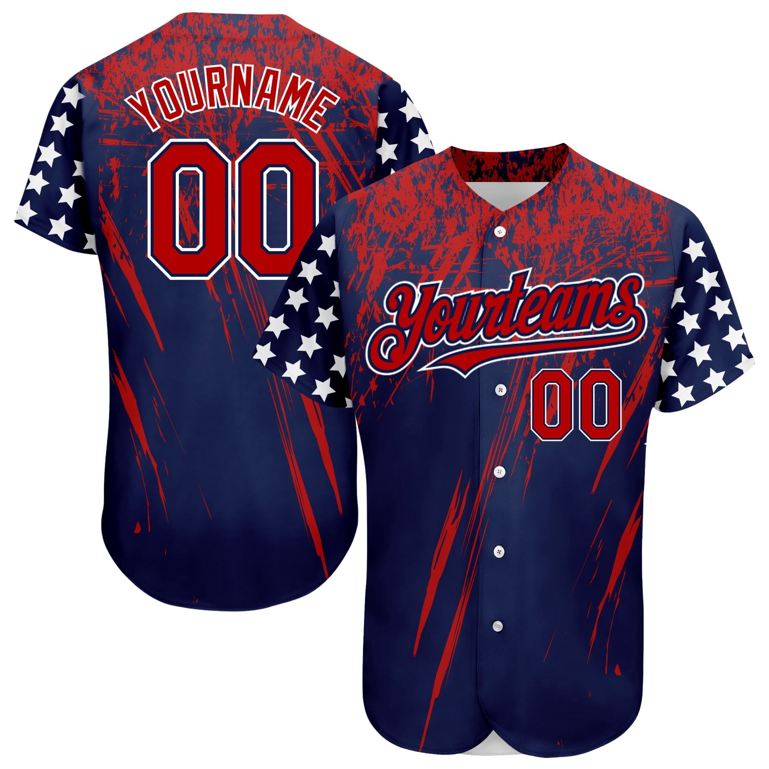 Custom Navy Red-Royal 3D American Flag Authentic Baseball Jersey - Hot ...