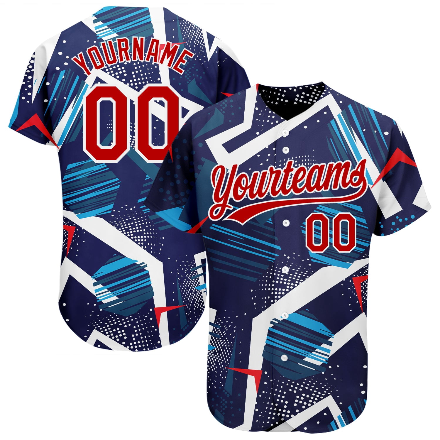 Custom Navy Red-White 3D Pattern Design Authentic Baseball Jersey - Hot ...