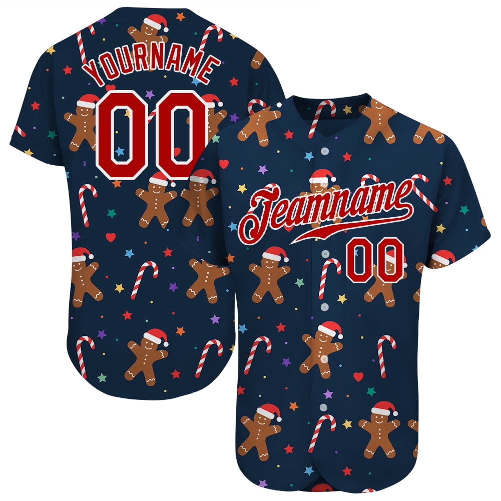 Custom Navy Red-White Christmas 3D Authentic Baseball Jersey - Hot Sale ...