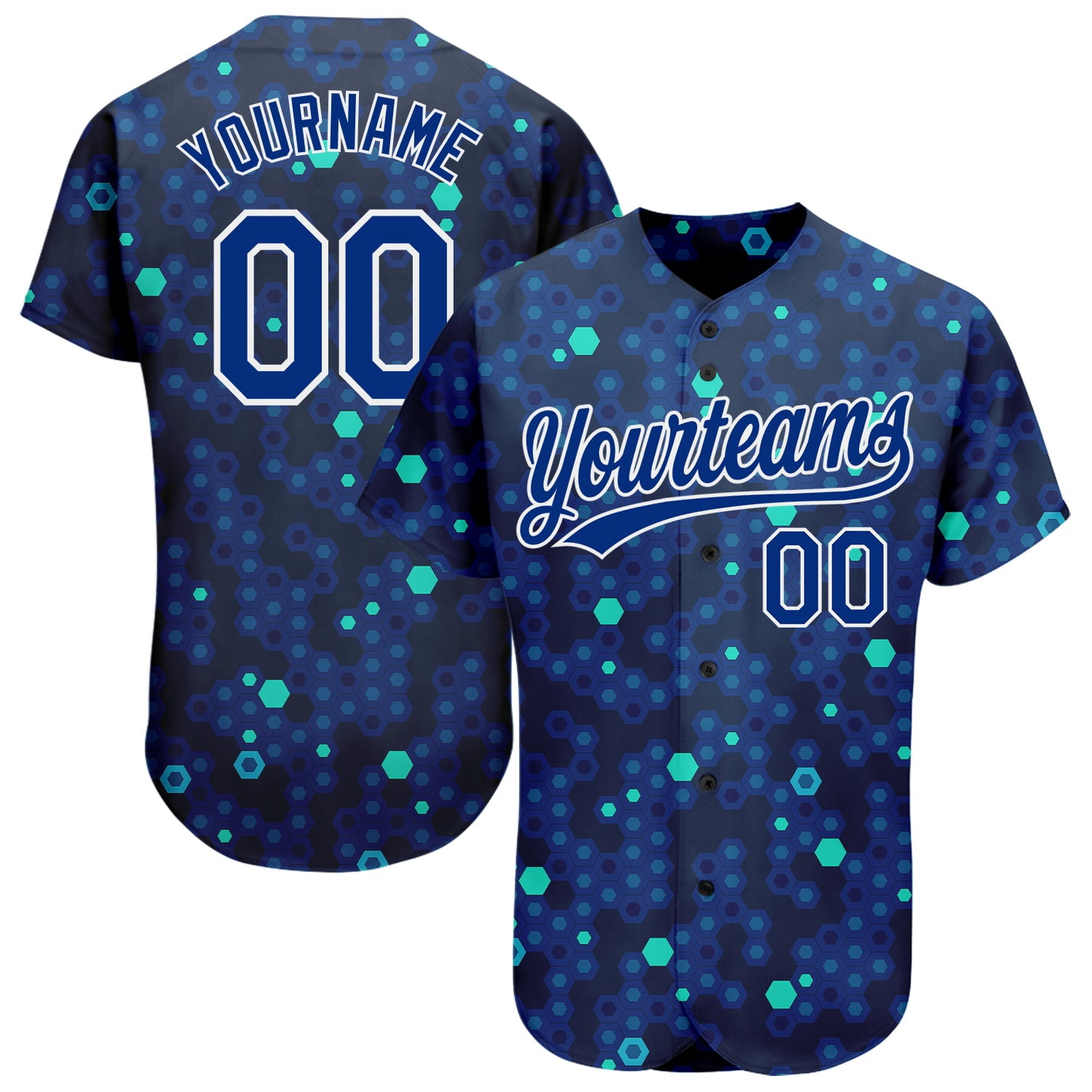 Custom Navy Royal-Aqua 3D Pattern Design Authentic Baseball Jersey ...