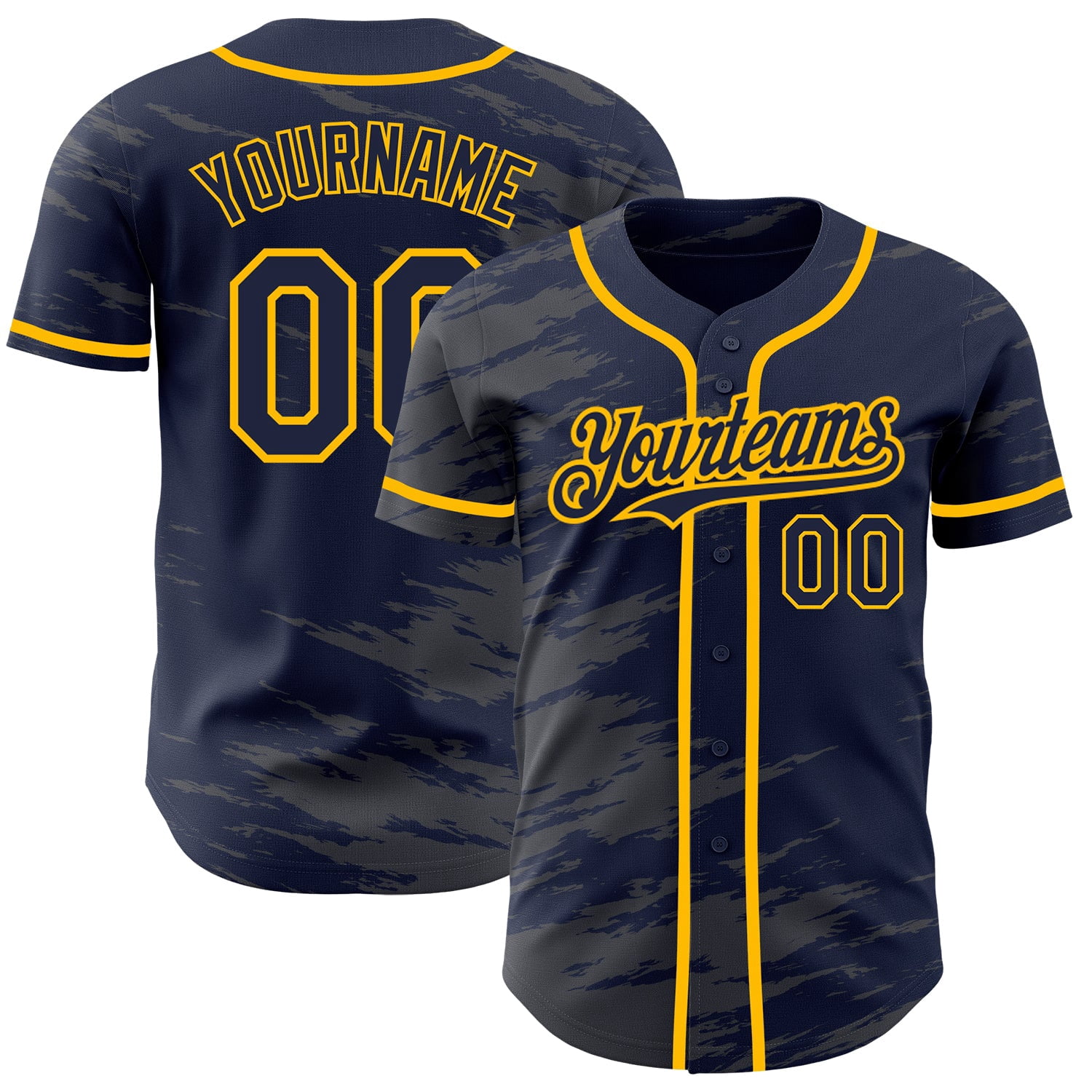 Custom Navy Steel Gray Splash Ink Gold Authentic Baseball Jersey - Hot ...