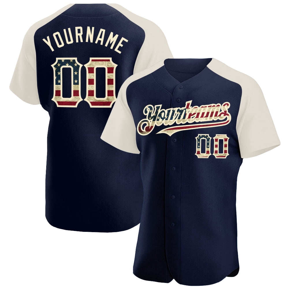 Custom Navy USA Cream Authentic Raglan Sleeves Baseball Jersey - Hot ...