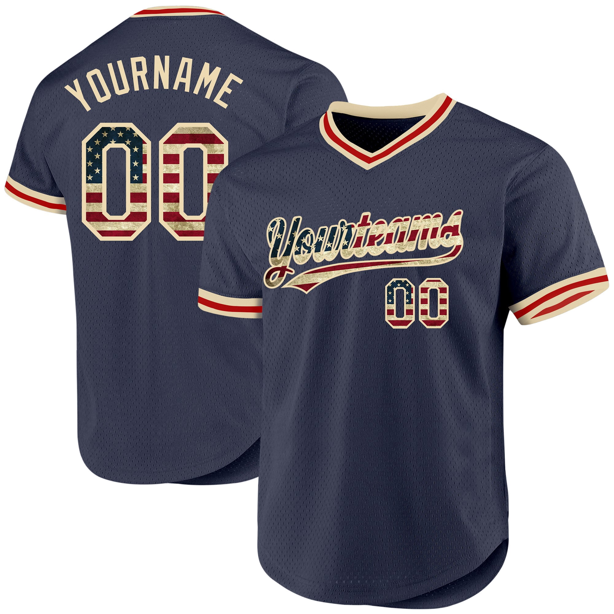 Custom Navy USA Flag Cream-Red Authentic Throwback Baseball Jersey ...
