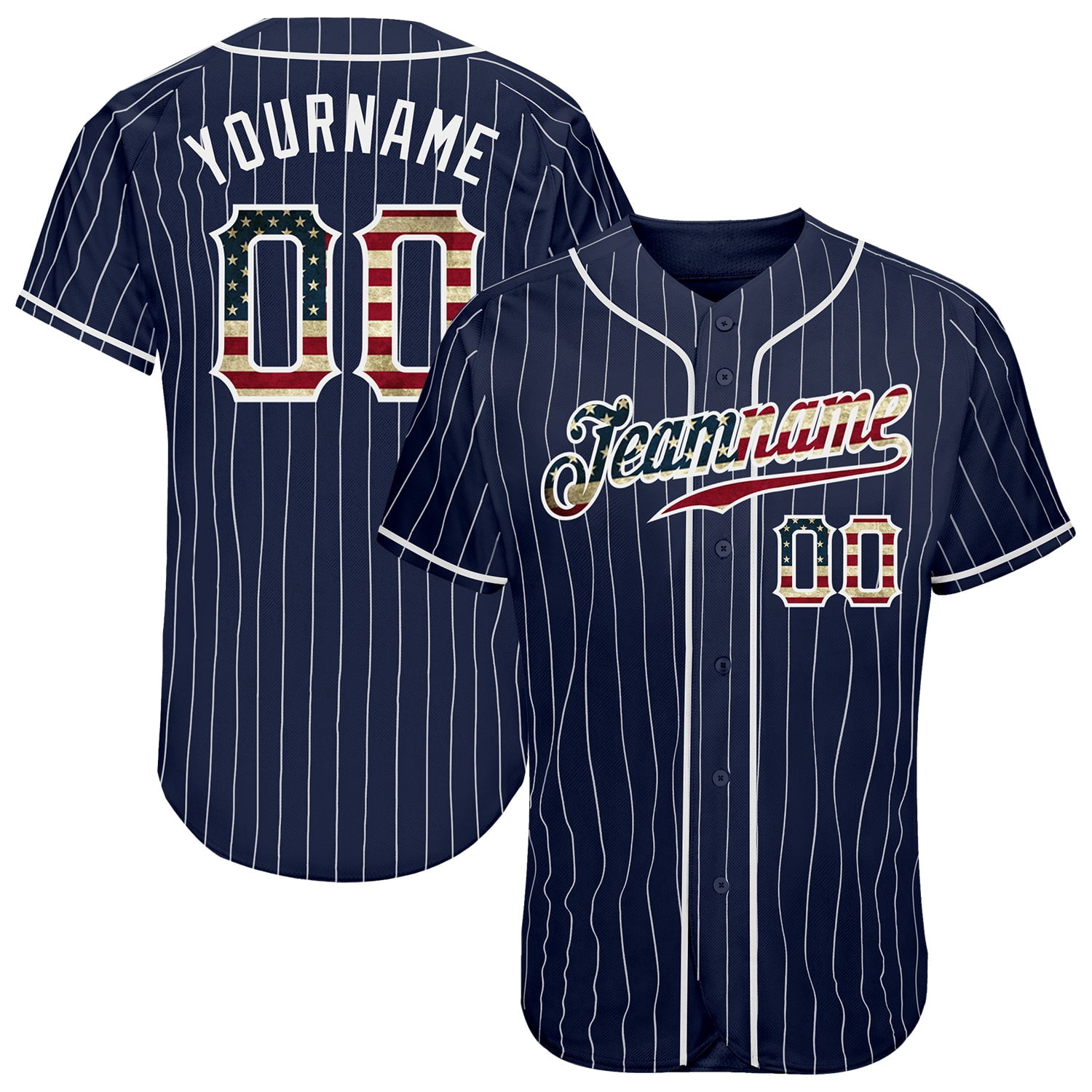 Custom Navy White Pinstripe USA White Authentic Baseball Jersey - Hot ...
