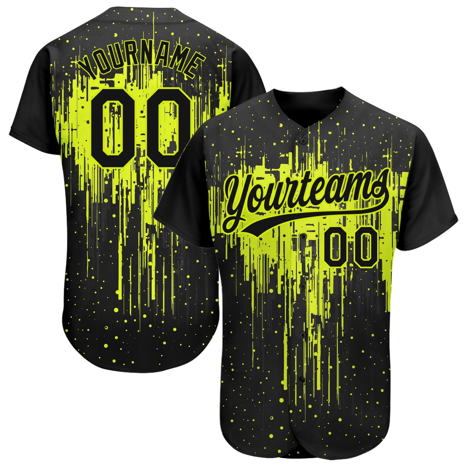 Custom Neon Green Black 3D Pattern Design Authentic Baseball Jersey ...