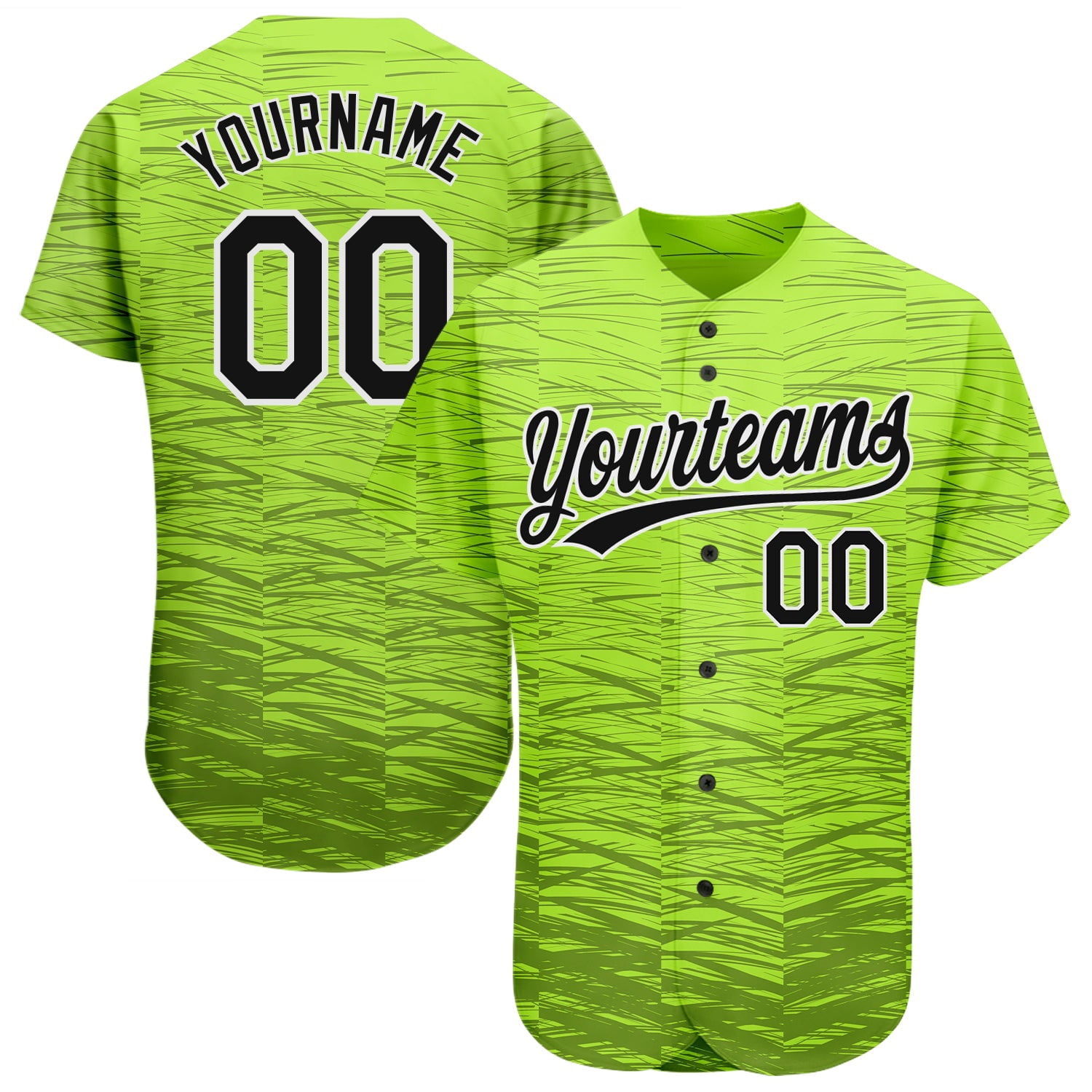 Custom Neon Green Black-White 3D Pattern Design Authentic Baseball ...