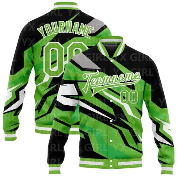 Custom Neon Green Neon Green Black-Gray 3D Pattern Design Bomber Full ...