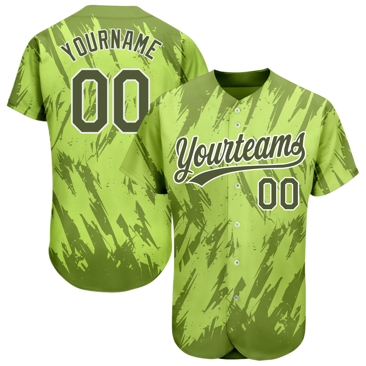 Custom Neon Green Olive-White 3D Pattern Design Authentic Baseball ...