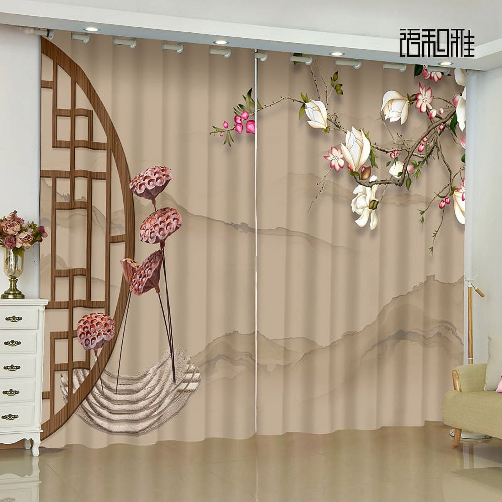 Custom New Chinese Curtain Fabric Home Luxury Peach Blossom Pattern ...