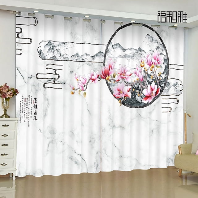 Custom New Chinese Curtain Fabric Home Luxury Peach Blossom Pattern ...