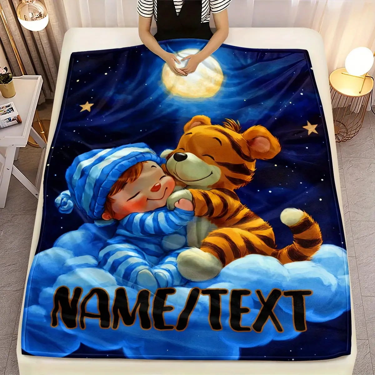Custom Night Sky Tiger & Flannel Blanket - Personalized Name/Text, Soft ...