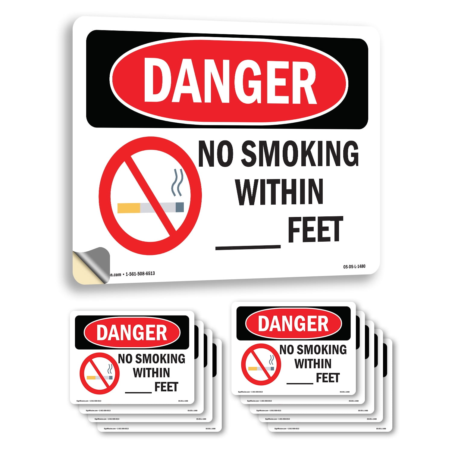 Custom No Smoking Within OSHA Danger Vinyl Decal Label 10 Inch x 7 Inch ...