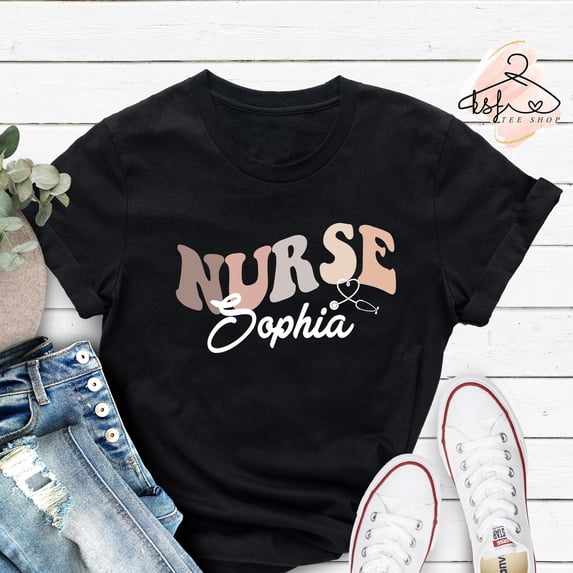 Custom Nurse Name Wavy Text TShirt Personalized Nurse Gift - Walmart.com