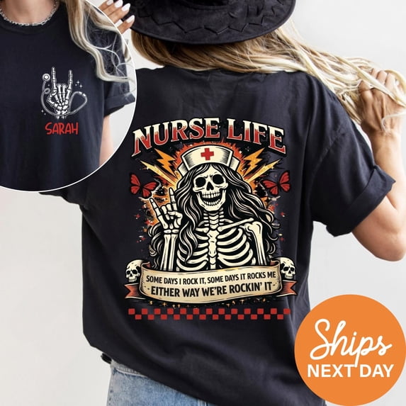Custom Nurse Shirt Funny Skeleton Tee Personalized RN Gift Edgy Nursing ...