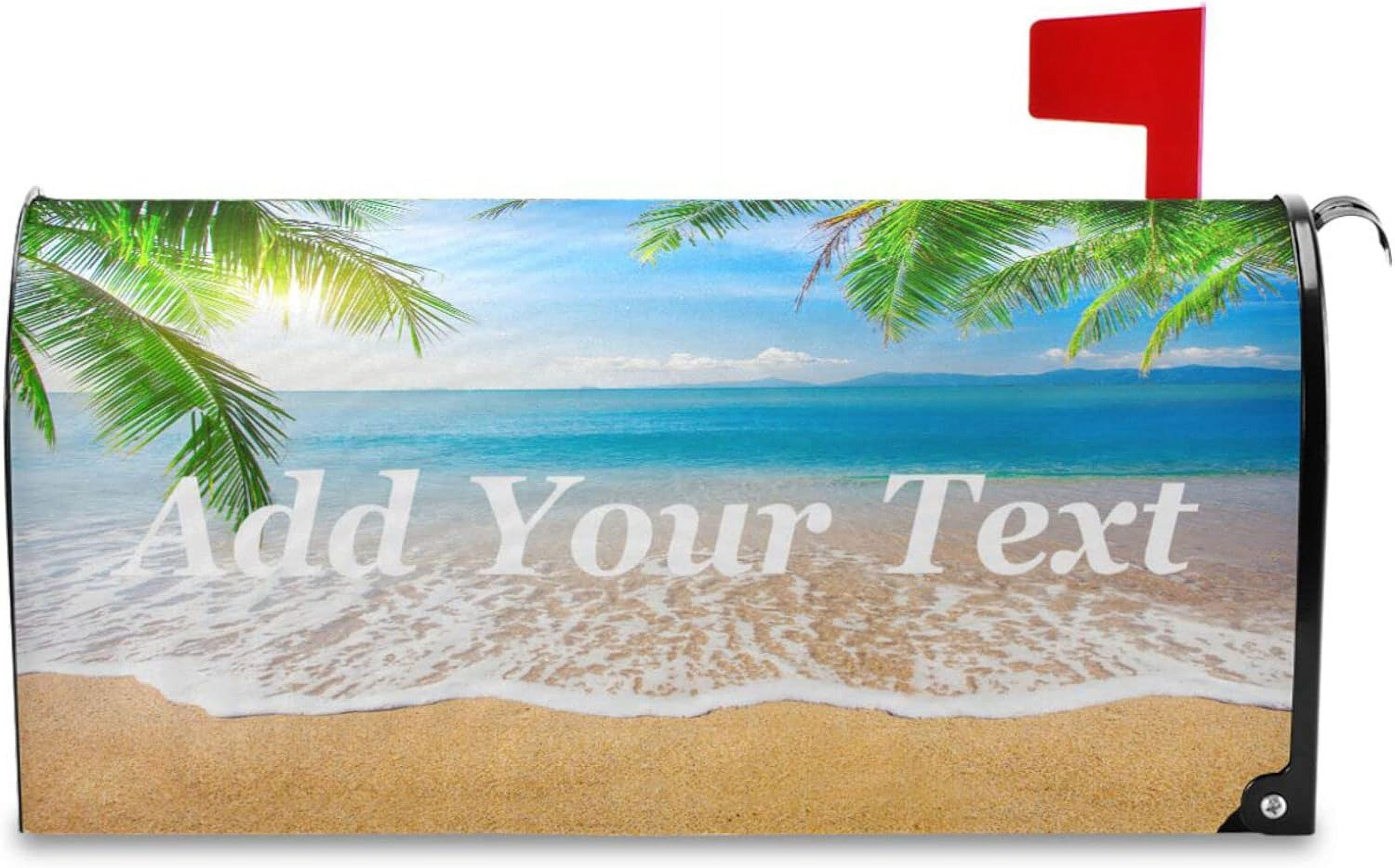 Custom Ocean Beach Mailbox Cover Personalized Summer Sea Palm Tree ...