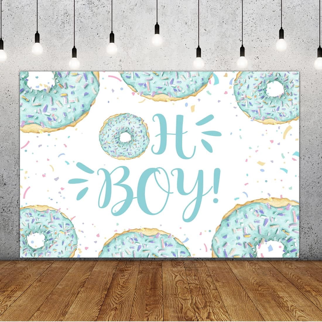 Custom Oh Boy Backdrop Baby Shower Blue Green Donut for Boy Party ...