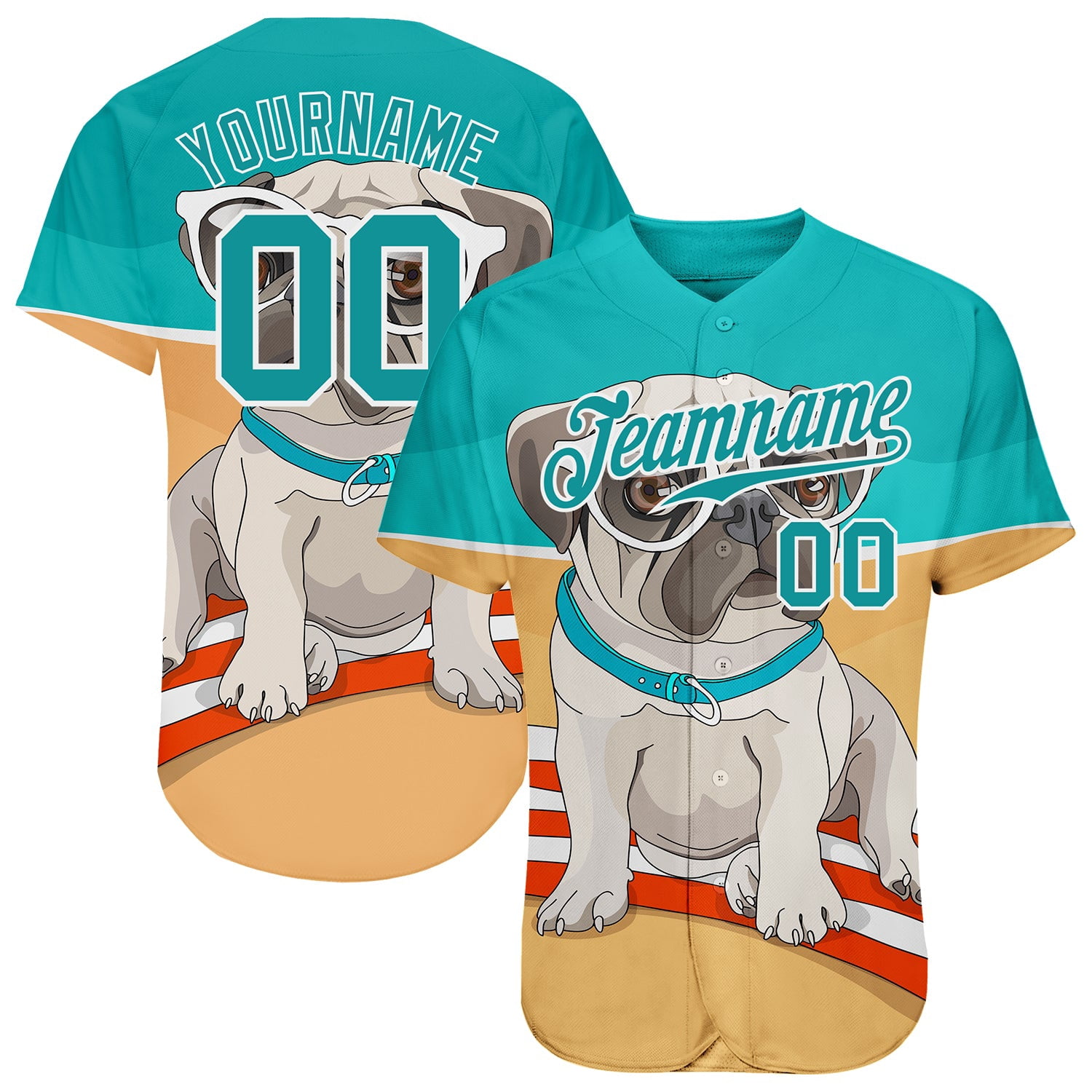 Custom Old Gold Teal-White 3D Pattern Design Puppy Pug Authentic ...