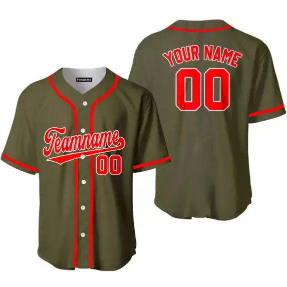 Custom Olive Green Red White Custom Baseball Jerseys For Men & Women ...