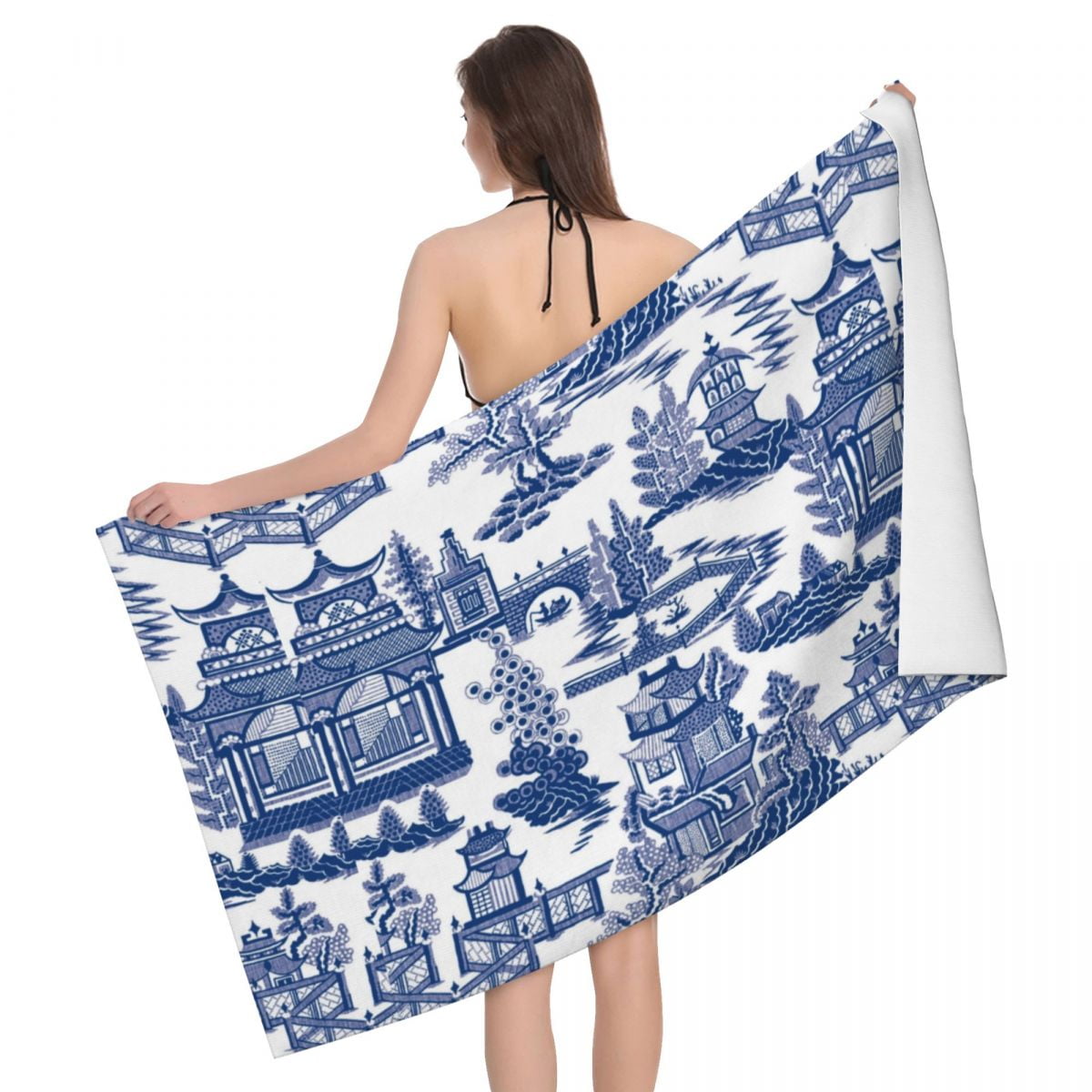 Custom Oriental Pagoda Chinoiserie Vintage Temple Garden Quick Drying ...