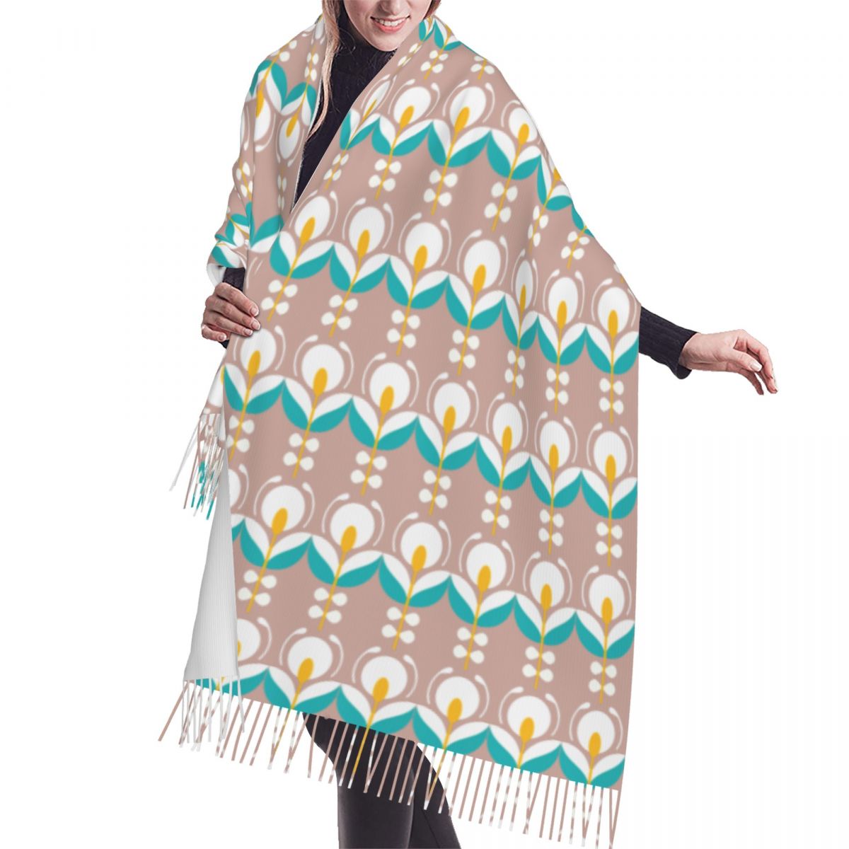 Custom Orla Kiely Scarf Wrap Women Long Winter Fall Warm Tassel Shawl ...