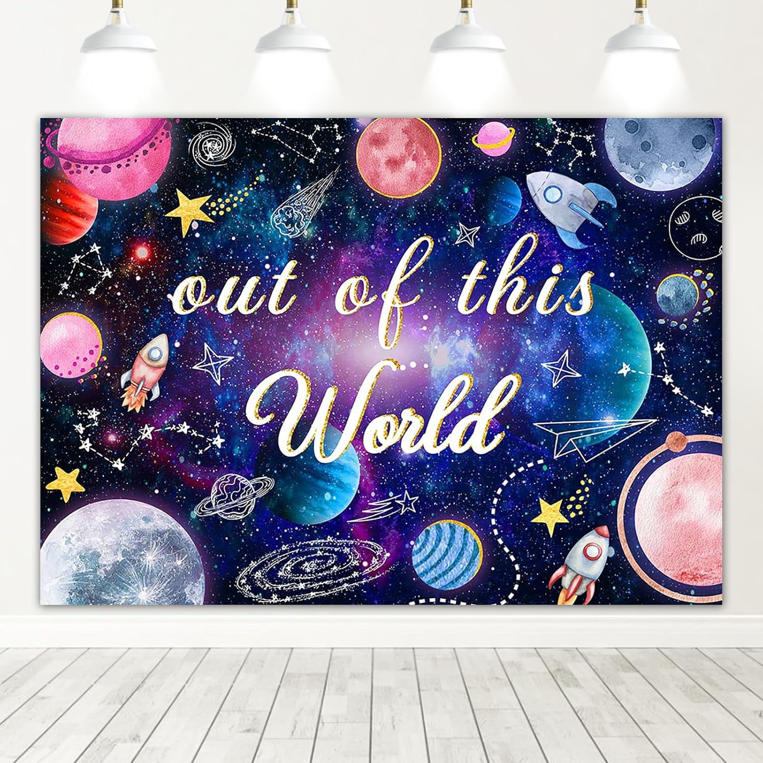 Custom Out of This World Happy Birthday Backdrop Outer Space Universe ...