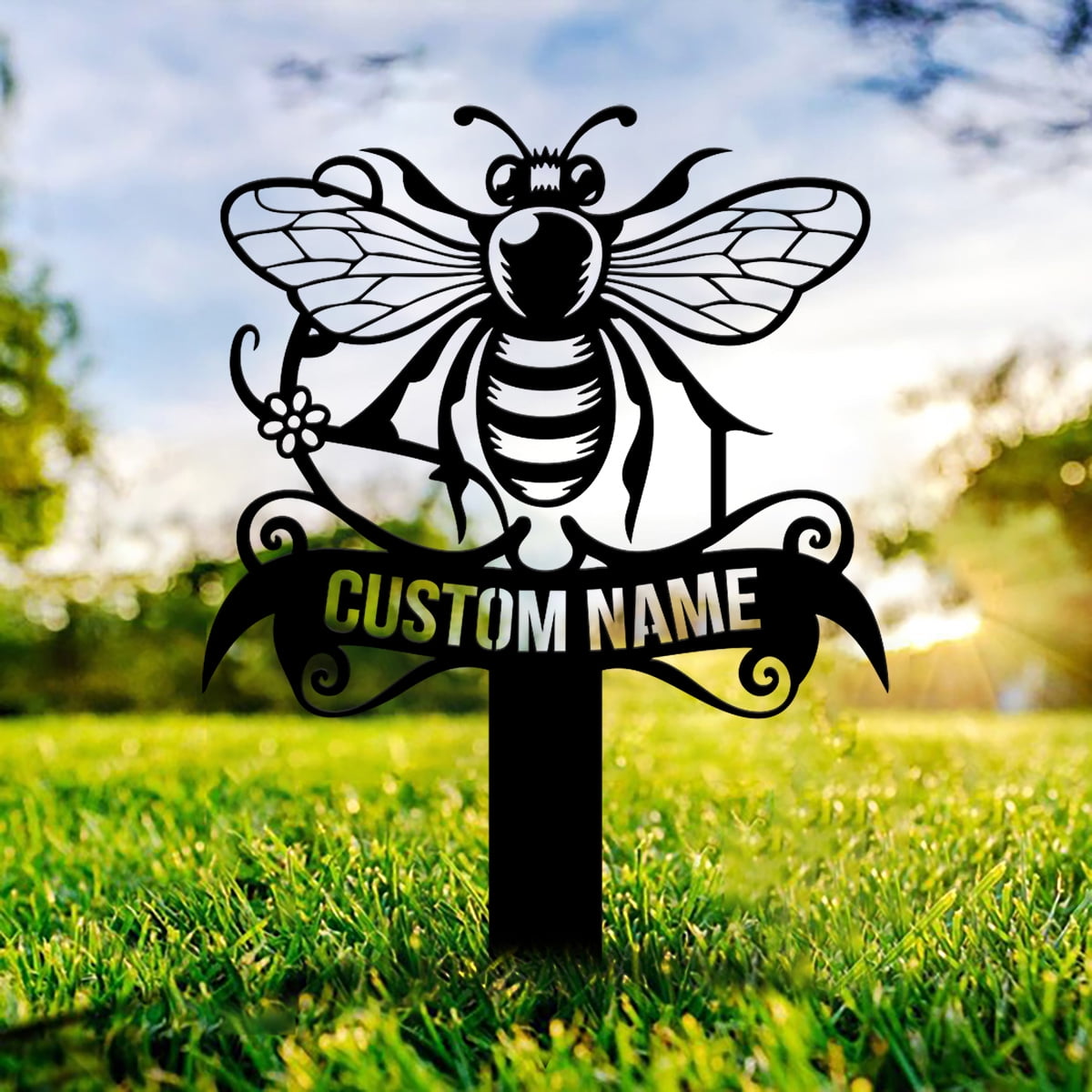 Custom Outdoor Bee Garden Metal Stake Decor, Bee Metal Sign With Stake ...