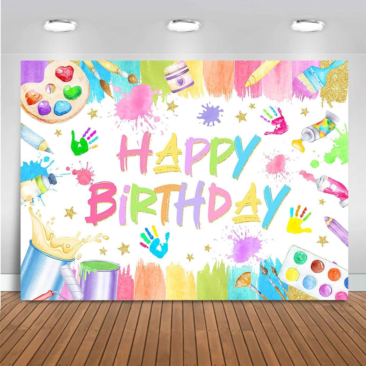 Custom Painting Happy Birthday Backdrop for Kids Art Paint Splatter Party Decorations Colorful ...