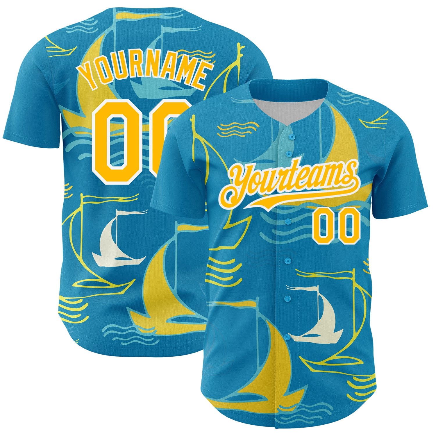 Custom Panther Blue Gold-White 3D Pattern Design Sailing Boats ...