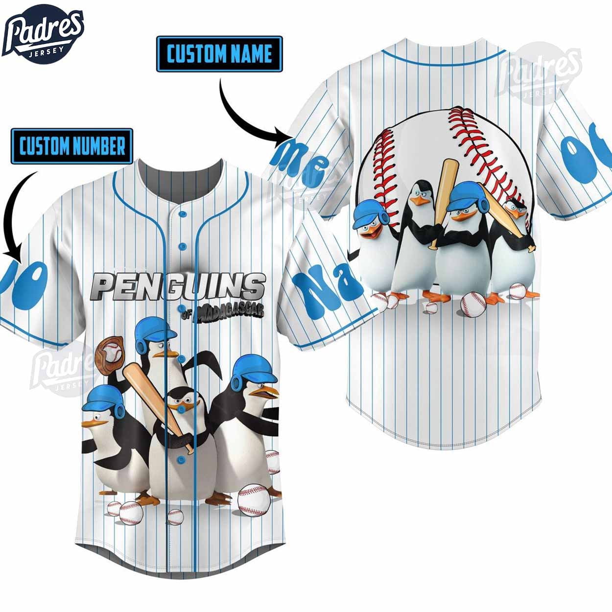 Custom Penguin Madagascar Baseball Jersey Style - Walmart.com